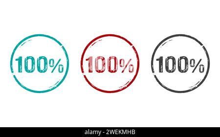100% 100 percent stamp icons in few color versions. Full hundred ...