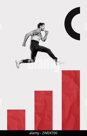 Creative picture collage running young man route finish destination ...