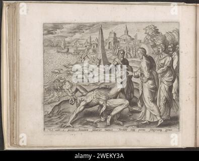 Christ heals a possessed man, Johannes Wierix, after Gerard van Groeningen, 1585 print Christ ...