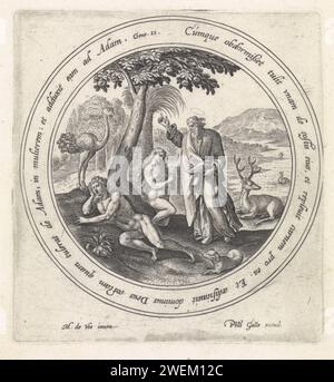 The creation of Eva, Crispijn van de Passe (I), 1700 - 1750 print God drops Adam in a deep sleep ...