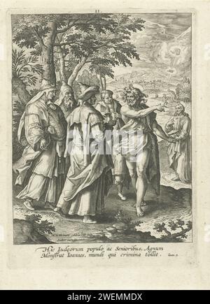 Baptism of Christ, Adriaen Collaert, After Maerten de Vos, 1583 - 1588 print Christ is baptized ...