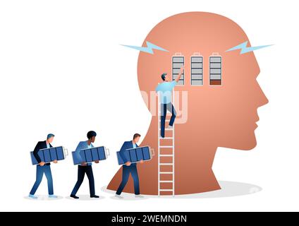 Illustration of men changing batteries of human brain Stock Vector ...