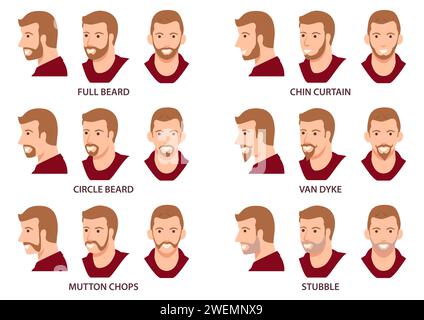 Set of Mutton Chops Beard and mustache with name text style men face illustration Facial hair ...