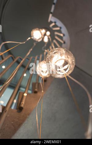 Modern Illuminated Concrete Staircase with Railing in Switzerland Stock ...