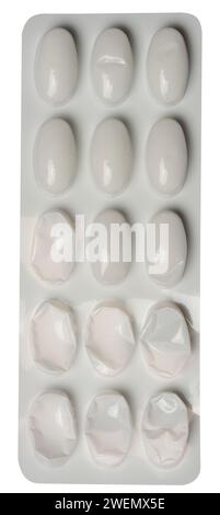 Oval tablets in white plastic packaging, top view Stock Photo - Alamy