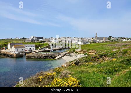 The small inland harbour of Lampaul, Ouessant Island, Finistere ...