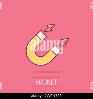 Magnet icon in comic style. Attract cartoon vector illustration on ...