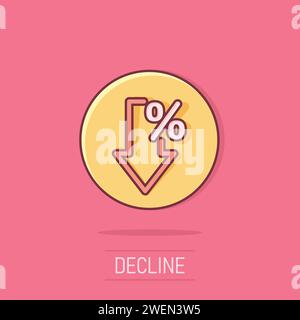 Decline arrow icon in comic style. Decrease cartoon vector illustration on white isolated ...