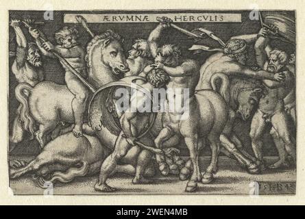 Hercules in fight with Centaurs, Hans Sebald Beham, 1542 print paper ...