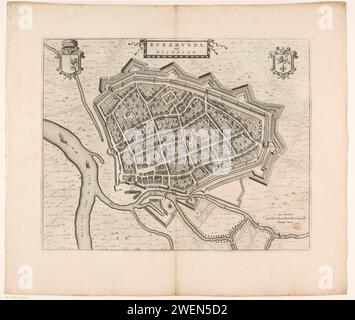Map of Roermond, Anonymous, 1652 print Map of Roermond with buildings in a nutshell perspective ...
