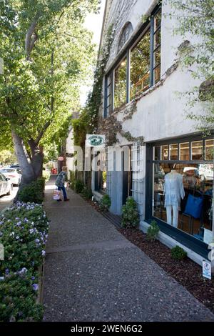 Storefronts along the sidewalk of Carmel By The Sea, Monterey ...
