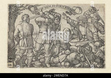 Fighting farmers with swords, Hans Sebald Beham, 1547 print paper ...
