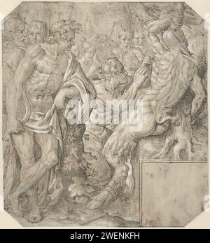 Apollo and Marsyas. Apollo and Marsyas: Apollo with his left arm ...