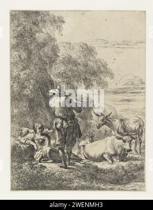 Playing shepherd, Nicolaes Pietersz Berchem, 1645 - 1650 print paper ...