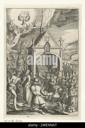 Emblem with man who renounces his earthly possessions and converts to ...