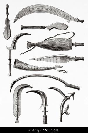 Swords, knives and various weapons of ivory horn. Africa. Emin Pasha ...