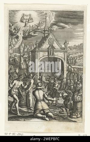 Emblem with man who renounces his earthly possessions and converts to ...