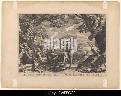 Adam and Eva at work outside the earth's paradise, Jan Saenredam, after Abraham Bloemaert, 1604 ...
