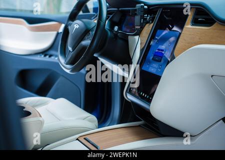 Helsinki, Finland - January 26, 2024: Tesla electric car interior ...