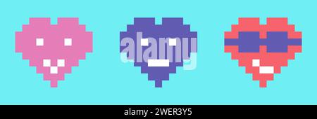 Set of colorful hearts in pixel art style, vector illustration Stock ...