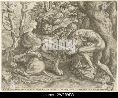 Hercules strangles the Nemean Lion, Cornelis Cort, after Frans Floris ...