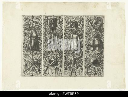 Four vertical trophies with armor and weapons, Johannes or Lucas van ...