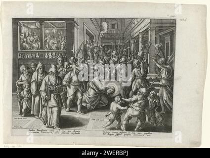 Christ before Caiaphas, 1585 print Soldiers lead Christ for Kaja pas ...