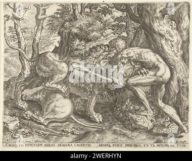 Hercules strangles the Nemean Lion, Cornelis Cort, after Frans Floris ...