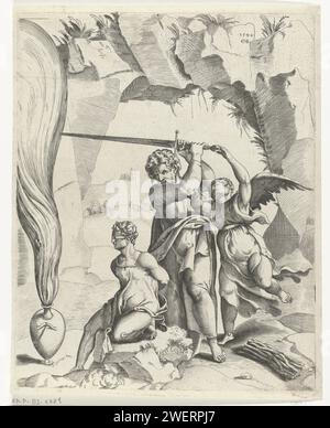 Offer from Isaak, Cornelis Bos, 1555 print An angel stops Abraham who ...