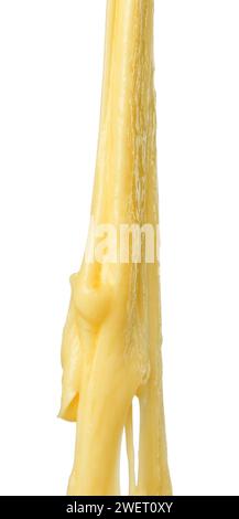 Stretching delicious melted cheese isolated on white Stock Photo - Alamy