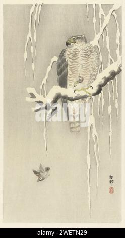 Ohara Koson – Tree Sparrow on a Scarecrow (Ringmus op vogelverschrikker ...