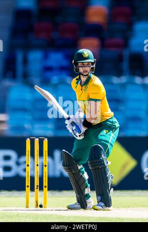South Africa's captain Laura Wolvaardt reacts after her batting partner ...
