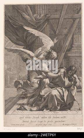 Joseph's first dream, Michel Dorigny, after Simon Vouet, 1640 print Paris paper engraving ...