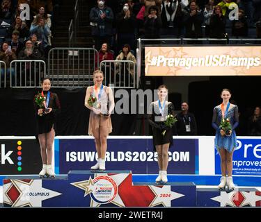 United States' Sarah Everhardt skates in the Women's free program ...