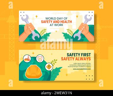 Safety and Health at Work Day Social Media Background Cartoon Hand ...