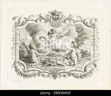 Allegory on peace with three putti in cartouche. Allegory on peace with ...