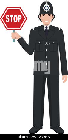 Standing SWAT Policeman Officer with Warning Sign Stop in Traditional ...