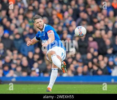 James Tarkowski of Everton passes the ball during the Premier League ...
