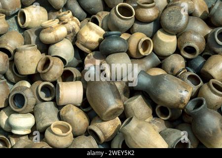 Lots of clay bottles. Pottery Texture, Pottery Background. handmade ...