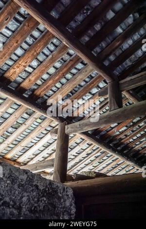 timber roof construction of Shunyu Lou, one of the largest tulou ...