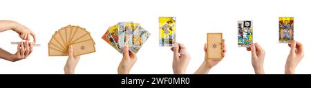 Lodz, Poland January 07 2024 Tarot cards set, taro in hands isolated on ...
