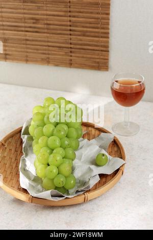 Fresh Shine Muscat grapes on a white background. Sweet green grapes ...