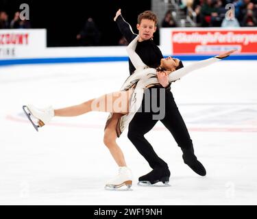 U.S. Madison Chock and Evan Bates perform during the pairs Ice dance ...