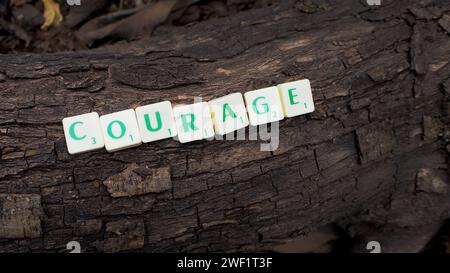 Scrabble letters spelling words Courage Stock Photo - Alamy