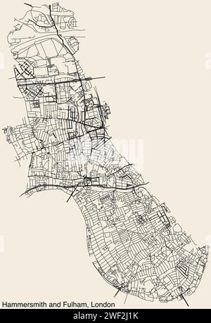 Street roads map of the BOROUGH OF HAMMERSMITH AND FULHAM, LONDON Stock ...