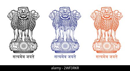 Ashok Piller Satyameva Jayate symbol icon set. Emblem of India. Ashok ...