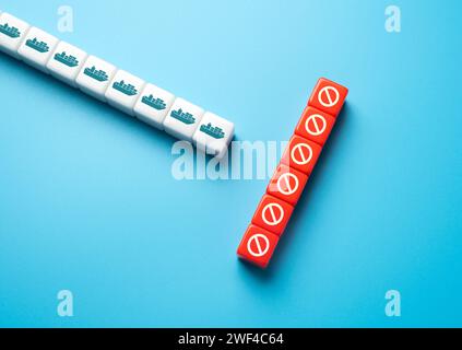 Embargo and blockade of sea routes. Blocking ports, economic war ...