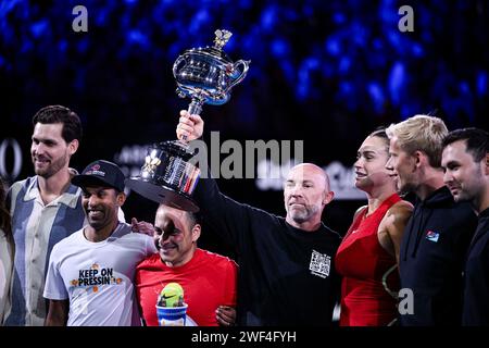 Aryna Sabalenka with her coach Jason Stacy and team in the players box ...
