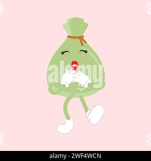Money bag funny cartoon illustration. Money bag set mascot of 70s ...