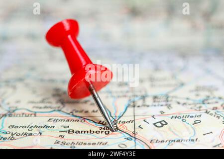 Bamberg pin on map of Germany Stock Photo - Alamy